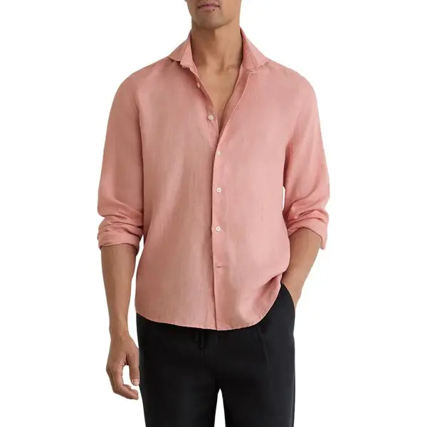 REISS Ruban Linen Button-up Shirt - Watermelon Pink