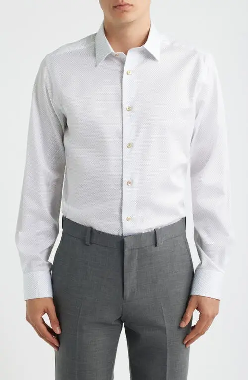 David Donahue Trim Fit Neat Cotton Twill Dress Shirt - White/dune