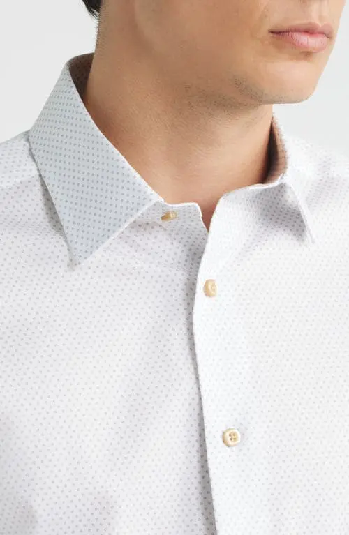 David Donahue Trim Fit Neat Cotton Twill Dress Shirt - White/dune