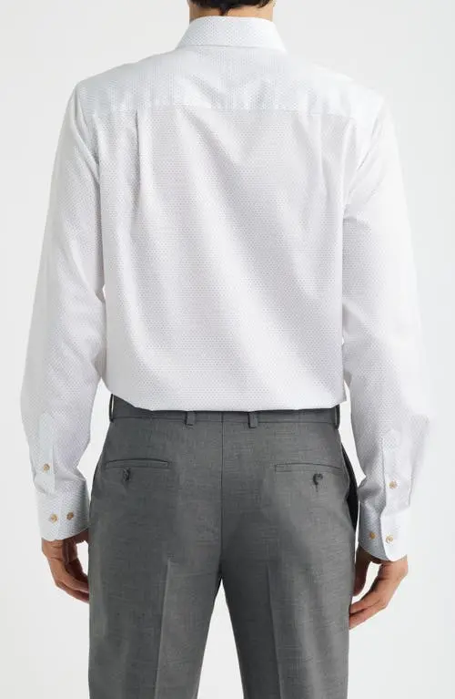 David Donahue Trim Fit Neat Cotton Twill Dress Shirt - White/dune