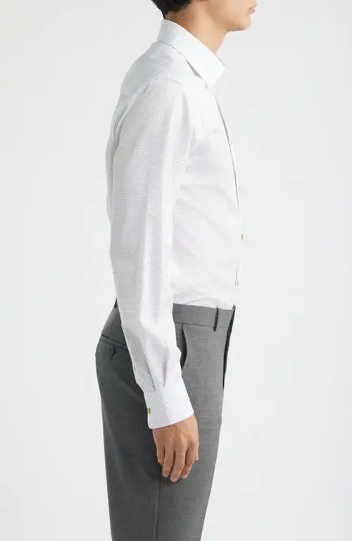 David Donahue Trim Fit Neat Cotton Twill Dress Shirt - White/dune