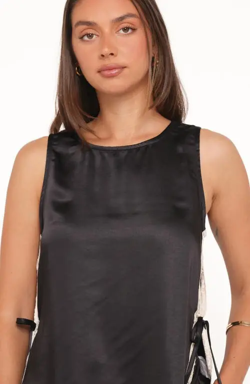 PETAL & PUP Coleman Side Slit Satin & Lace Top - Black