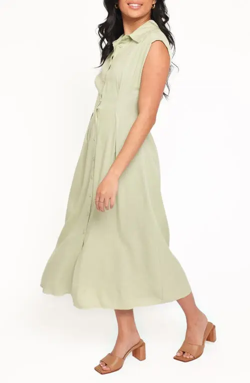 PETAL & PUP Midi Shirtdress With Cap Sleeves And Bow Accent