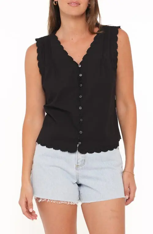 PETAL & PUP Lori Lace Trim Sleeveless Cotton Button-up Shirt - Black