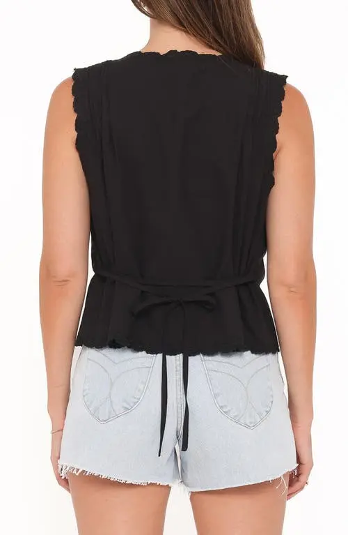 PETAL & PUP Sleeveless V-neck Button-up Cotton Shirt With Lace Trim
