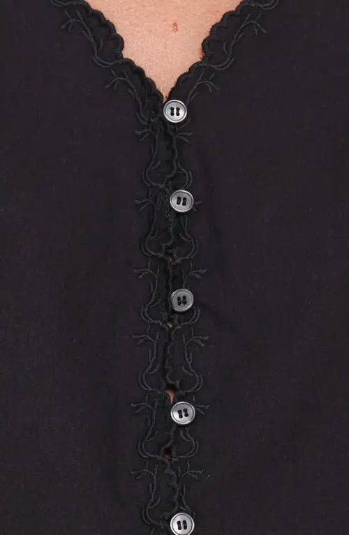 PETAL & PUP Sleeveless V-neck Button-up Cotton Shirt With Lace Trim