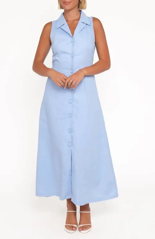 PETAL & PUP Galia Sleeveless Cotton & Linen Maxi Shirtdress - Blue
