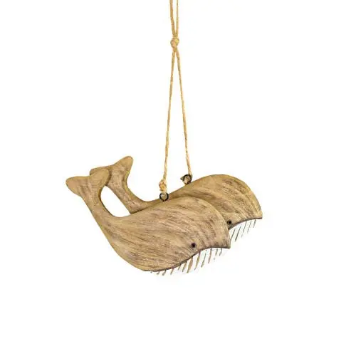 FORESIDE HOME AND GARDEN Carved Whale Decorative Accent Natural Wood & Jute - Brown