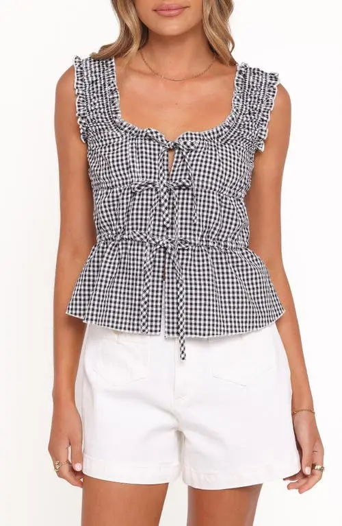 PETAL & PUP Harper Gingham Tie Front Tank - Black Gingham