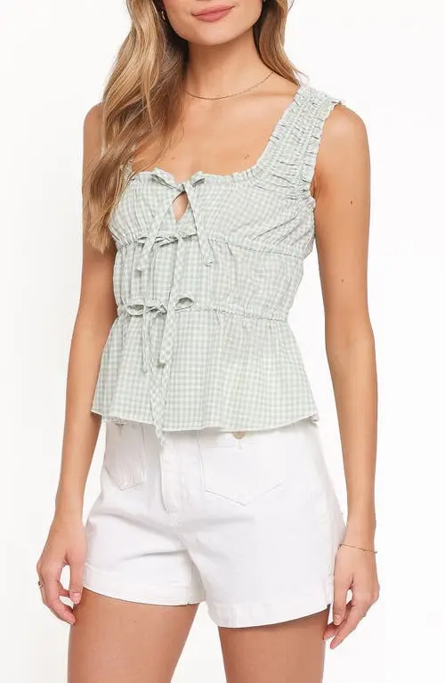 PETAL & PUP Harper Gingham Tie Front Tank - Sage Gingham