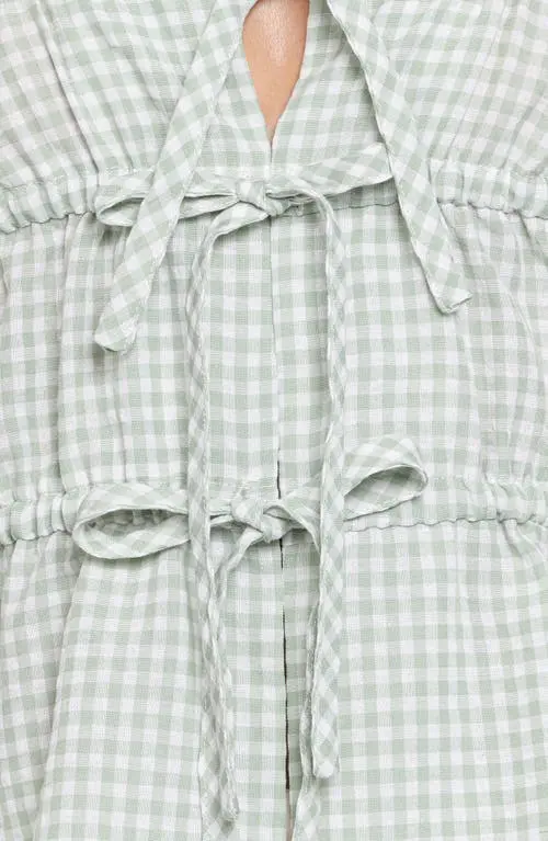 PETAL & PUP Harper Gingham Tie Front Tank - Sage Gingham