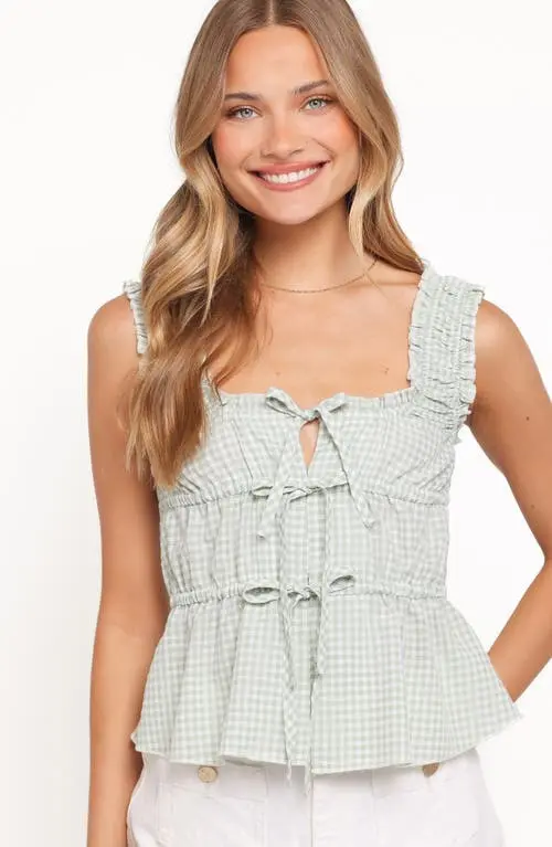 PETAL & PUP Harper Gingham Tie Front Tank - Sage Gingham