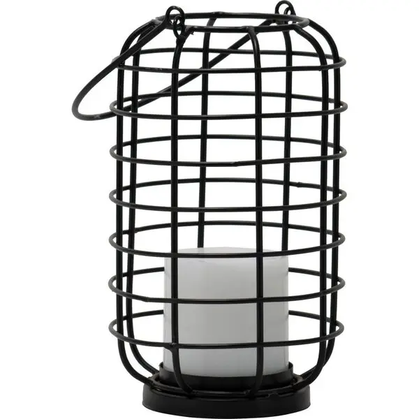 FORESIDE HOME AND GARDEN Round Metal Wire Pillar Candle Holder With Handle - Black