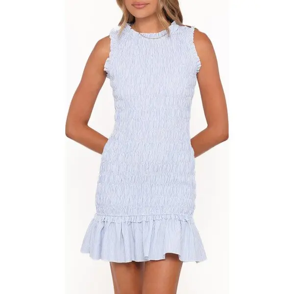 PETAL & PUP Kiki Stripe Smocked Minidress - Blue Stripe