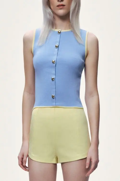 NOCTURNE Button-embellished Knit Top - Blue