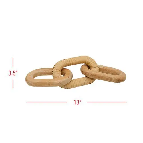 FORESIDE HOME AND GARDEN Adele Rattan Wrapped Decorative Chain Natural Wood Tabletop Accent Piece