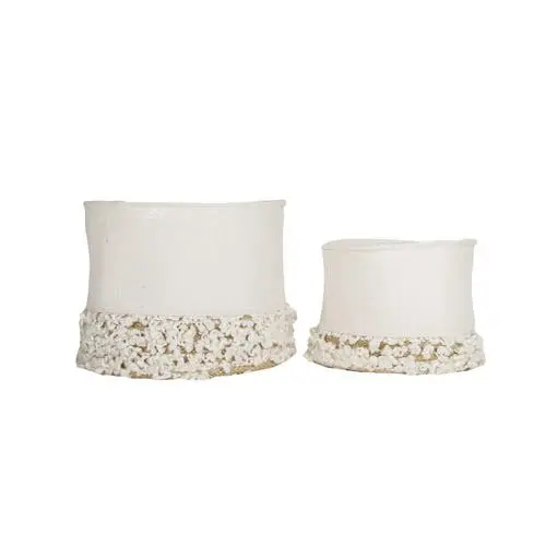 FORESIDE HOME AND GARDEN Set Of 2 Hand Woven Boucle Bins - White