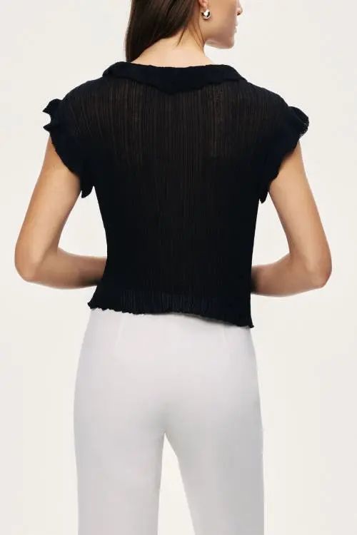 NOCTURNE Ruffled V-neck Sheer Blouse