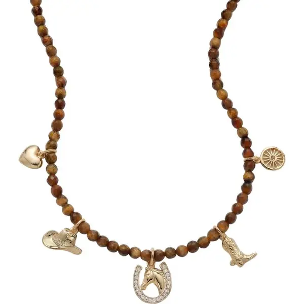 Argento Vivo Charm Necklace With Tiger's Eye And -plated Accents - Gold