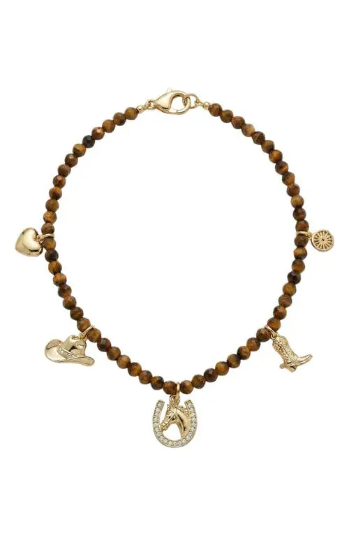 Argento Vivo Charm Necklace With Tiger's Eye And -plated Accents