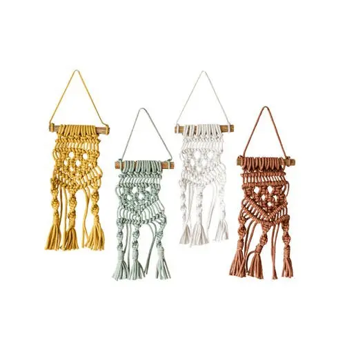 FORESIDE HOME AND GARDEN Set Of 4 Macrame Mini Wall Hangings Cotton & Wood - Yellow