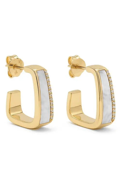 Argento Vivo Mother-of-pearl And Cubic Zirconia Angular Huggie Hoop Earrings In 18k Plate - Gold