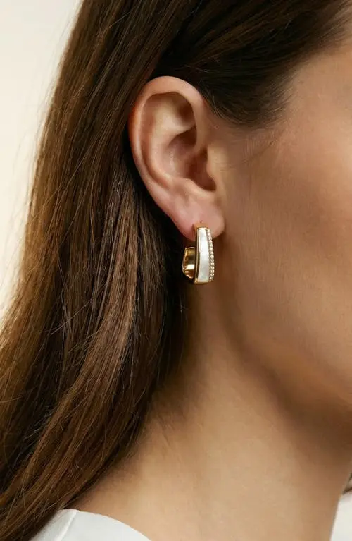 Argento Vivo Mother-of-pearl And Cubic Zirconia Angular Huggie Hoop Earrings In 18k Plate