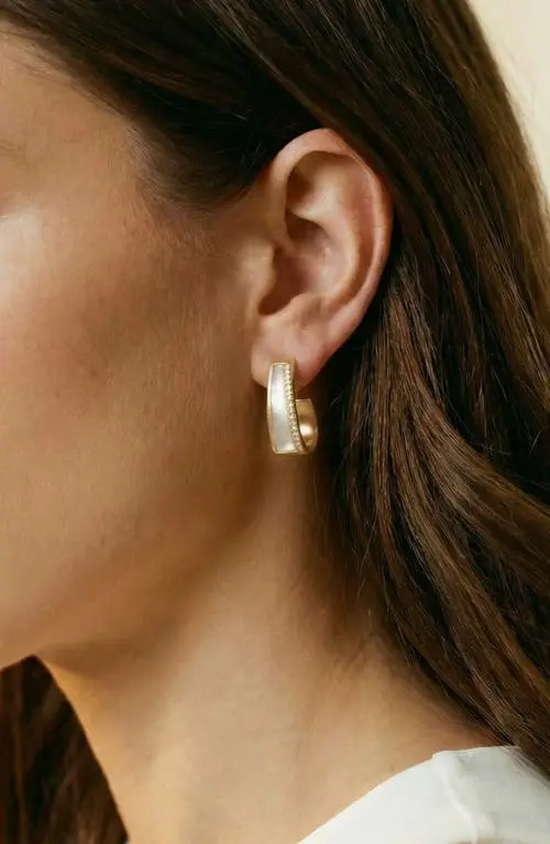 Argento Vivo Mother-of-pearl And Cubic Zirconia Angular Huggie Hoop Earrings In 18k Plate