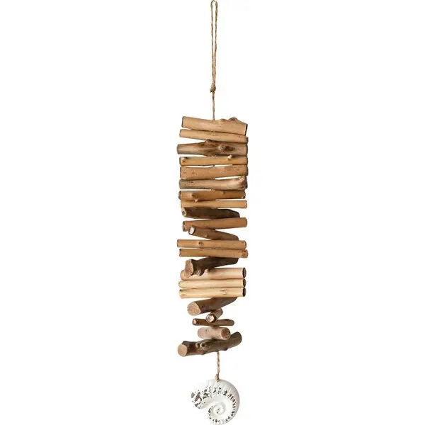 FORESIDE HOME AND GARDEN Seashell Driftwood Hanging Accent Natural Wood Metal & Rope - Brown