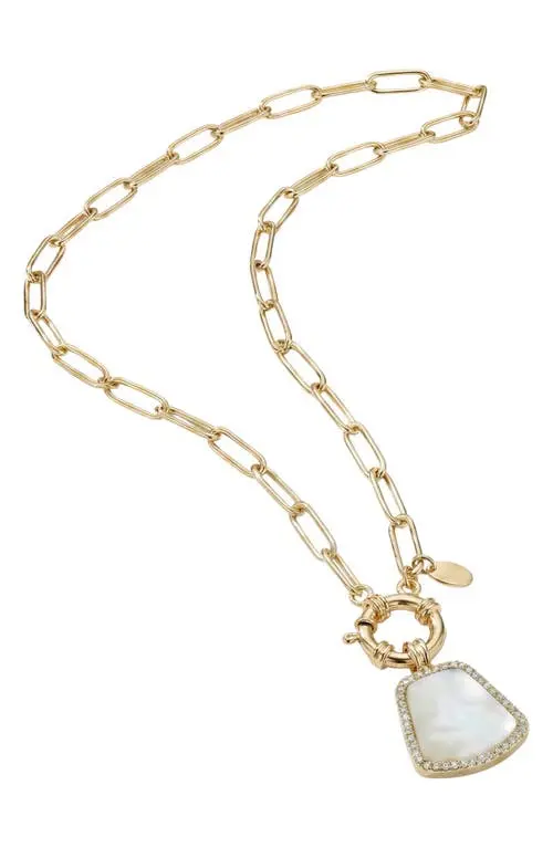 Argento Vivo Mother-of-pearl Tag Pendant Necklace With Cubic Zirconia In 18k Plate