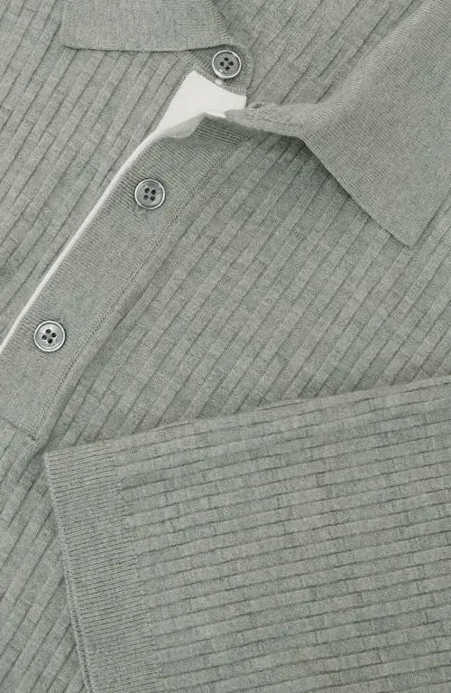 REISS Era Basket Weave Knit Polo Sweater - Soft Sage
