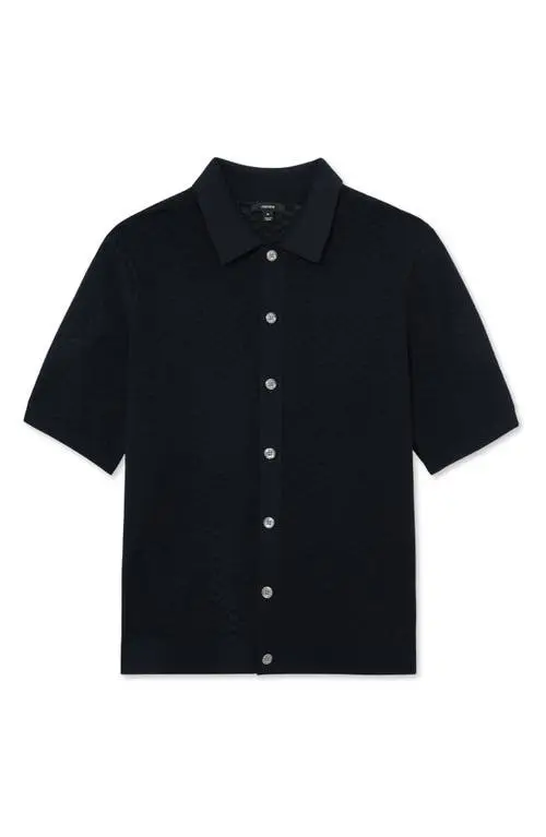 REISS Phoenix Chevron Knit Button-up Shirt - Navy