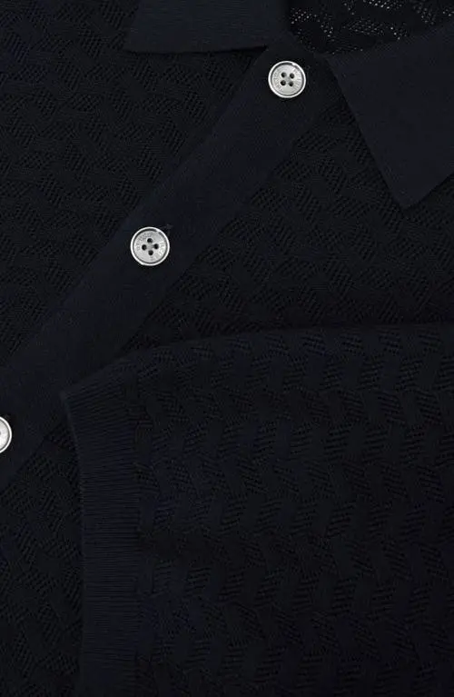 REISS Phoenix Chevron Knit Button-up Shirt - Navy