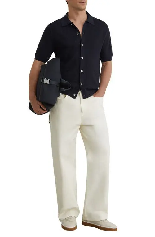 REISS Phoenix Chevron Knit Button-up Shirt - Navy