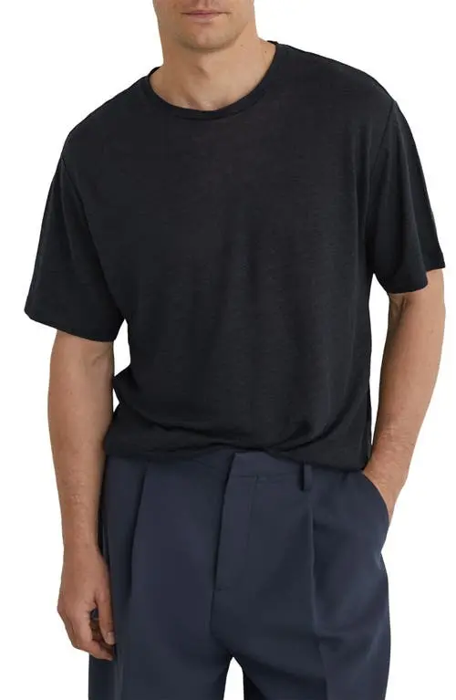 REISS Langley Linen T-shirt - Navy