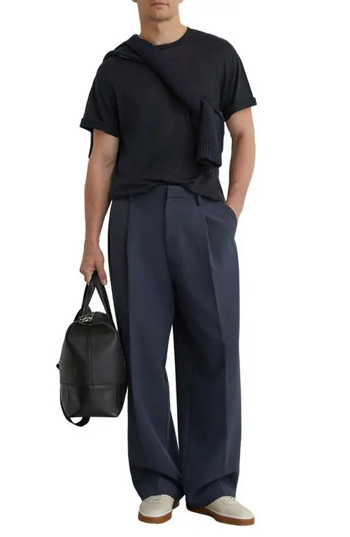 REISS Langley Linen T-shirt - Navy