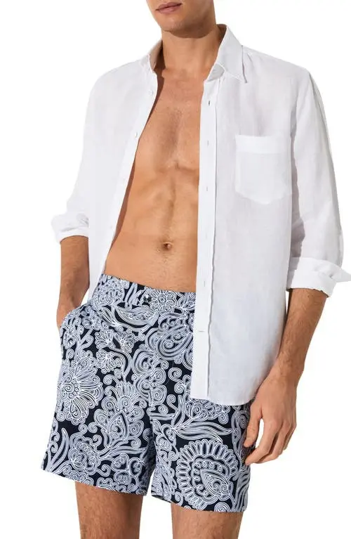 REISS Floral Side Adjuster Swim Trunks - Navy