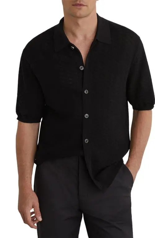 REISS Phoenix Chevron Knit Button-up Shirt - Black