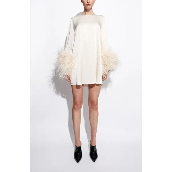 Lapointe Feather Trimmed Satin Mini Dress