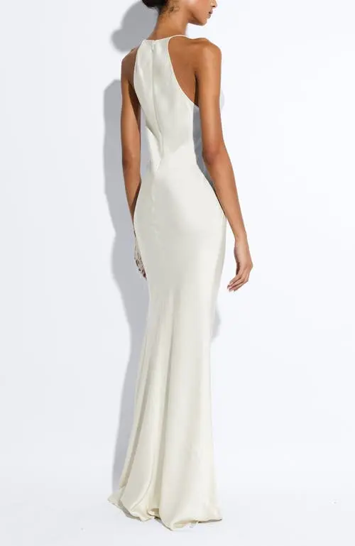 Lapointe Satin Halter Gown With Feathers