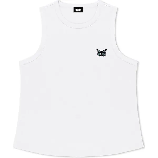DALIX Butterfly Cotton Jersey Tank - White