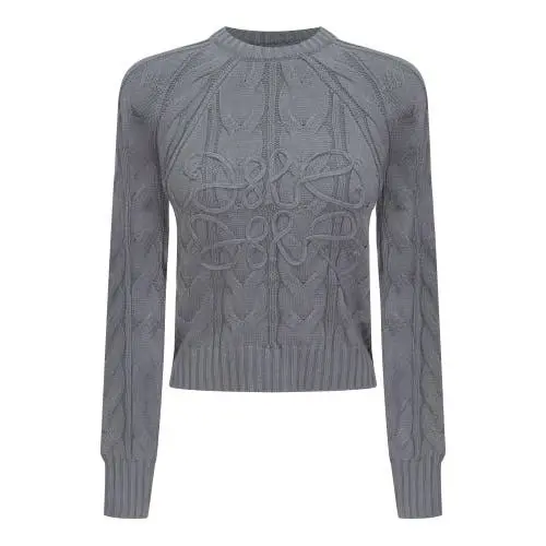 ASPECT Cable Knit Sweater With Front Artwork - Medium Grey