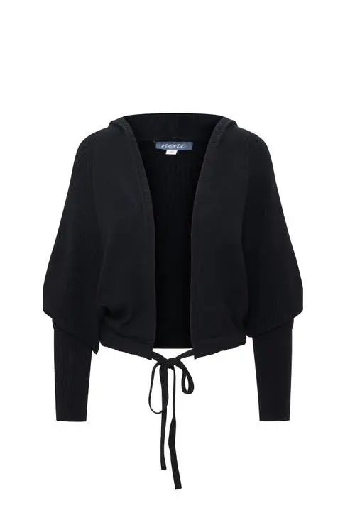 NONI Knit Cardigan With Drawstring - Black
