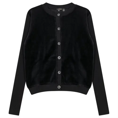 5 STARS Cotton Velour Cardigan With Ribbed Cuffs - Black