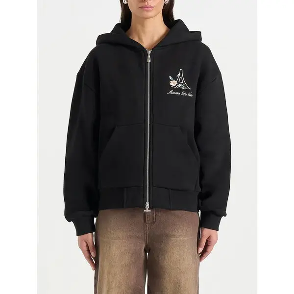 Manière De Voir Floral Eiffel Zip Hoodie - Black