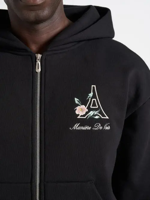Manière De Voir Floral Eiffel Zip Hoodie - Black