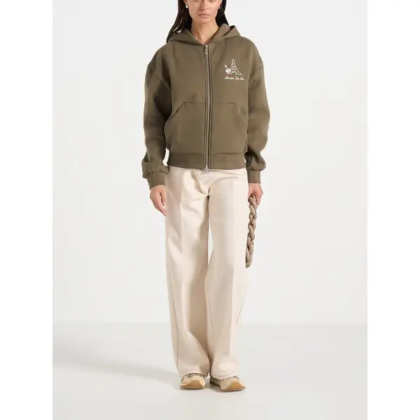 Manière De Voir Floral Eiffel Zip Hoodie - Olive