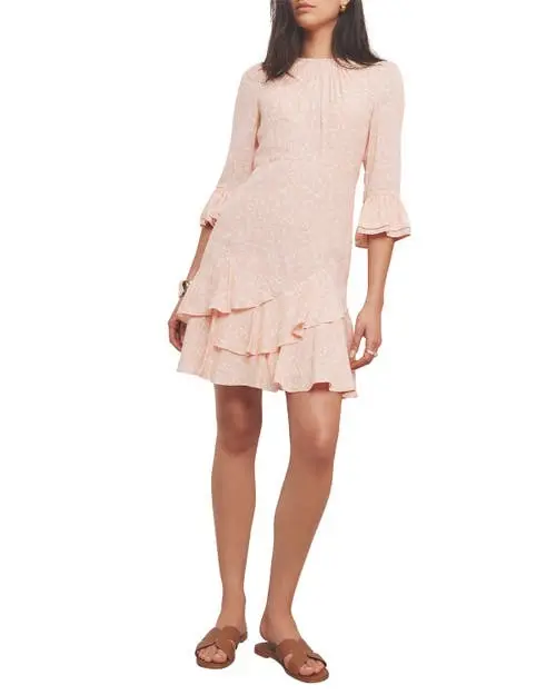 Mint Velvet Floral Print Ruffle Mini Dress - Pink