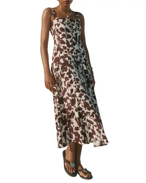 Mint Velvet Linen Blend Printed Midi Dress