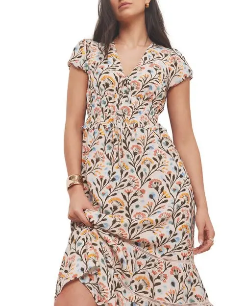 Mint Velvet Floral Print V-neck Midi Dress - Orange